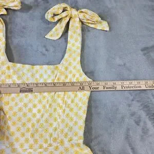 miami | Dresses | Mi Ami Yellow Floral Eyelet Tie Shoulder Mini Dress ...